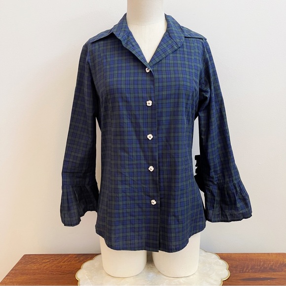 Fine Garments by Bell | Tops | Fine Garments By Bell Blue Green Tartan Plaid 34 Bell Sleeve ...